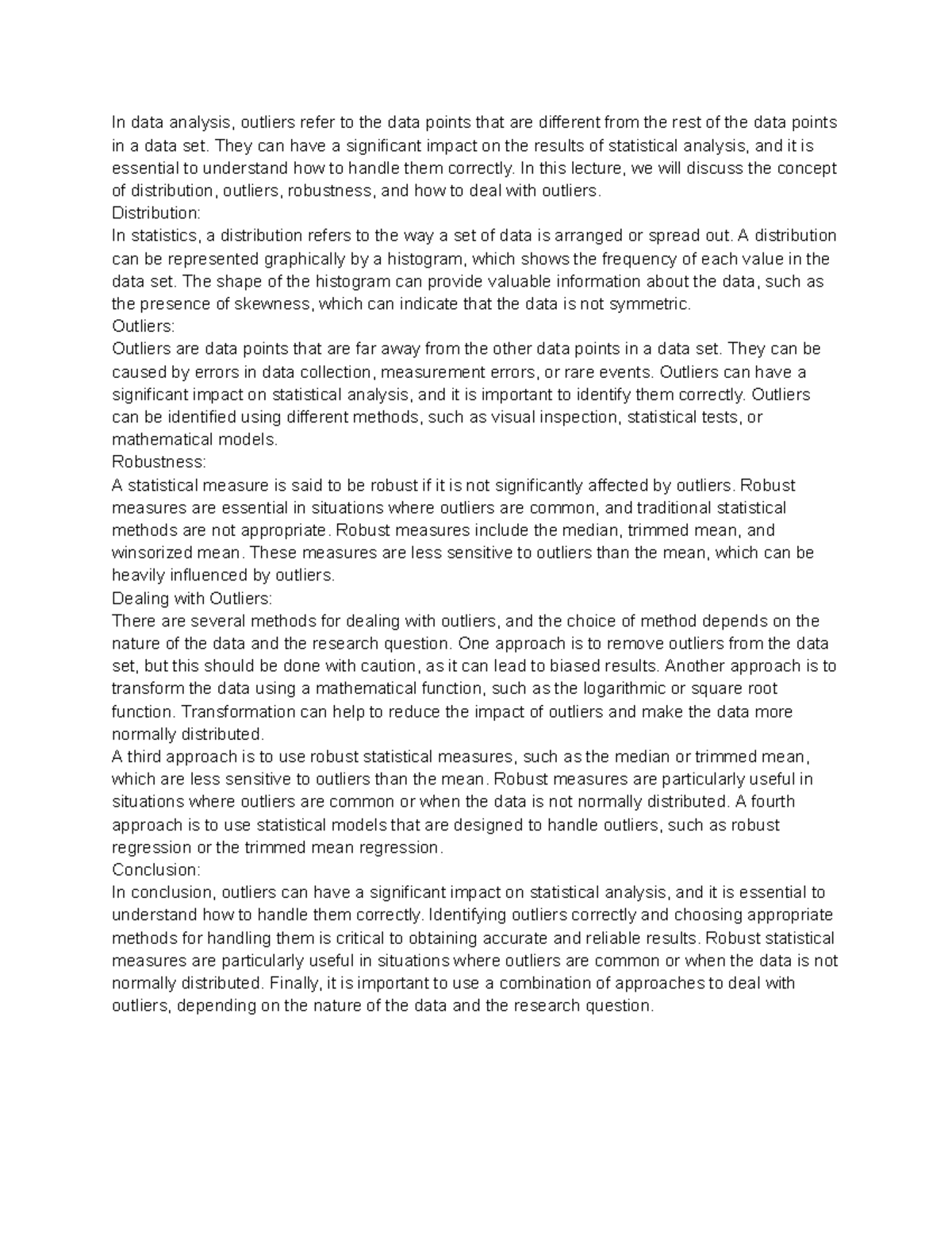 Basic Statistics lecture notes 3 - In data analysis, outliers refer to ...