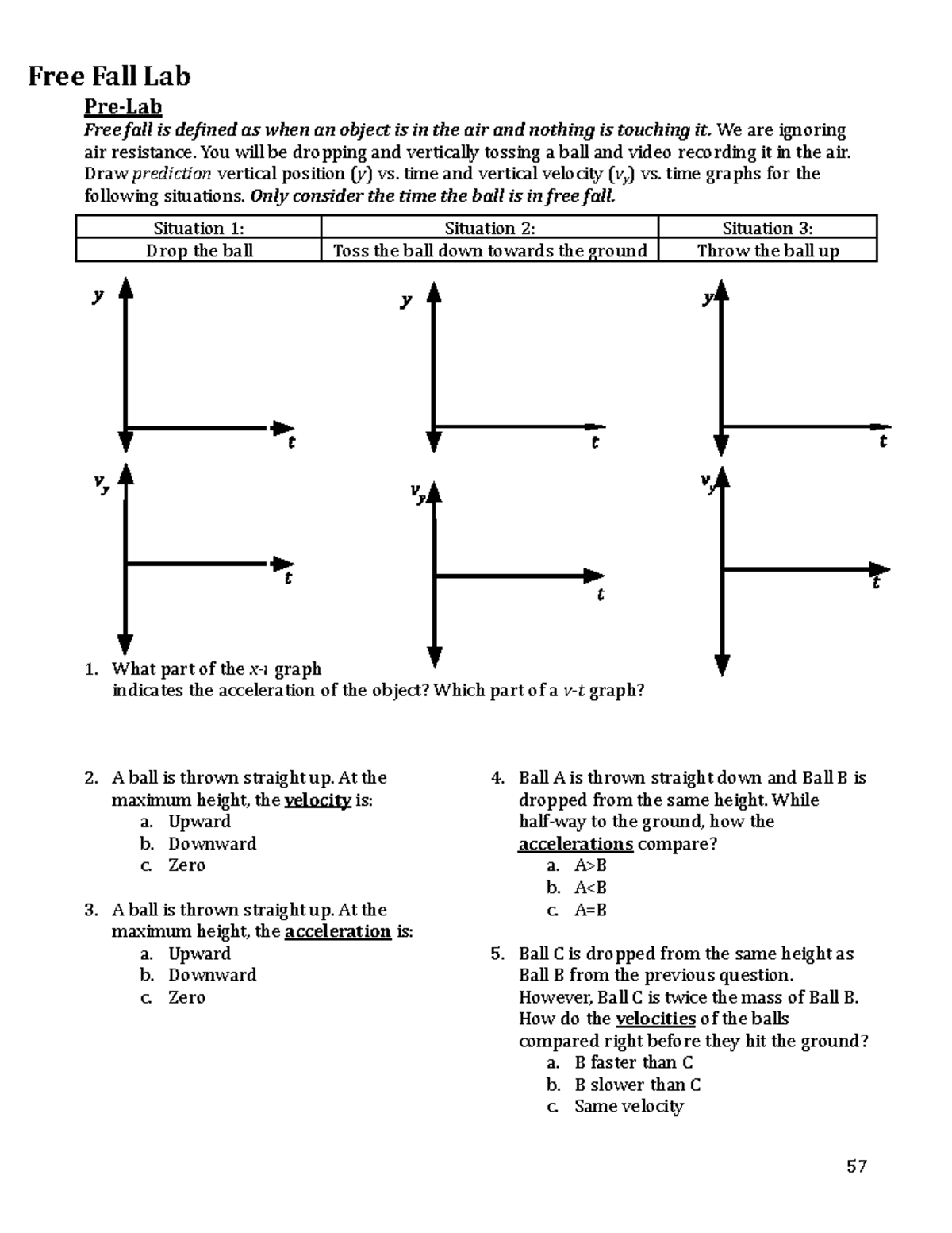 Free fall Lab - Free Fall Lab Pre-Lab Free fall is deined as when an ...