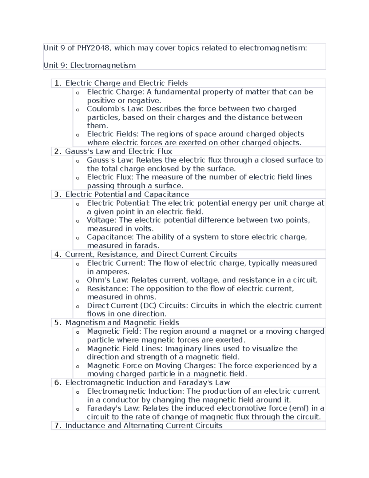 Unit 9 of PHY2048 - Unit 9 of PHY2048, which may cover topics related to electromagnetism: Unit ...