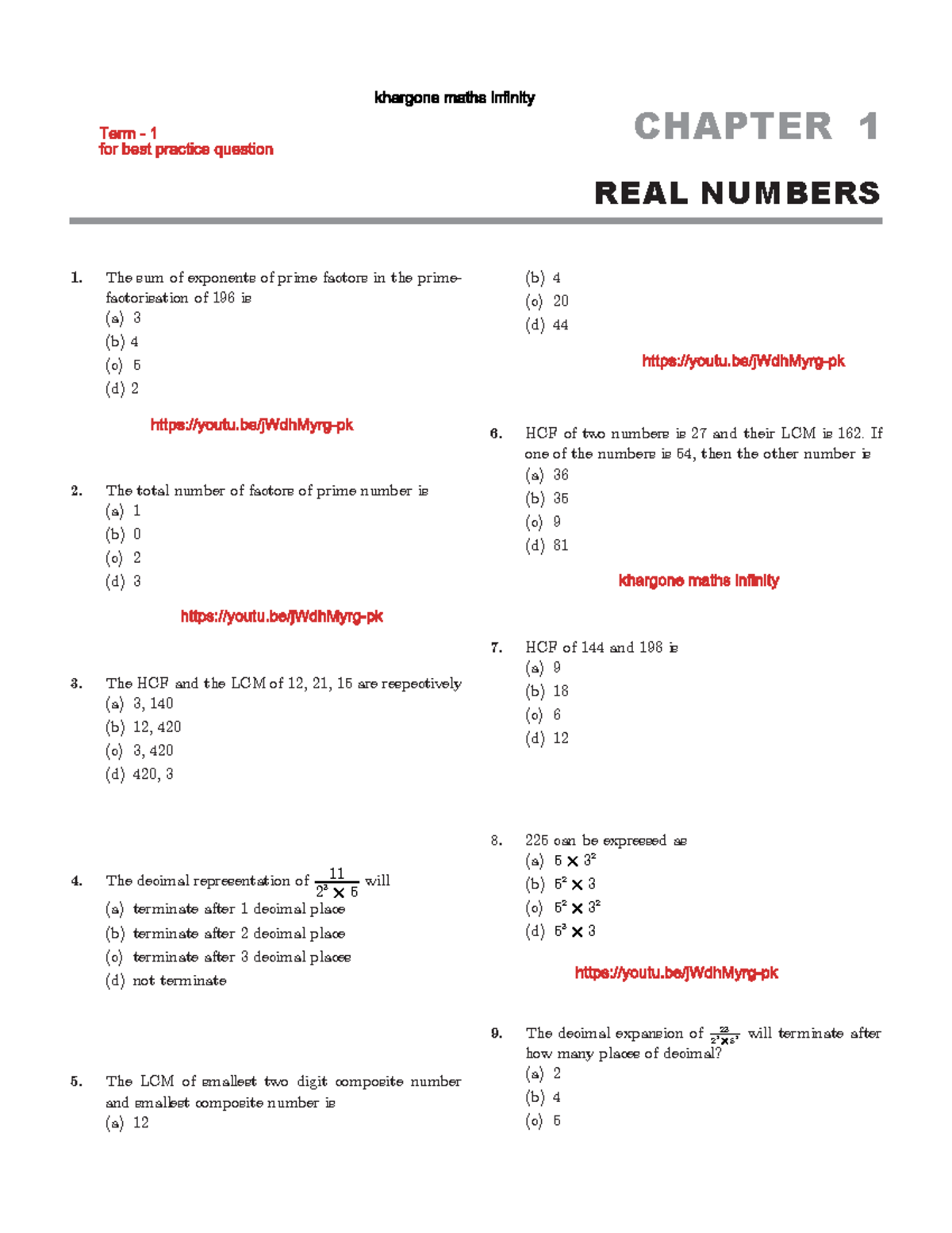 REAL Number CH1 - Chap 1 Real Numbers Page 1 CHAPTER 1 REAL NUMBERS 1. The sum of exponents of ...