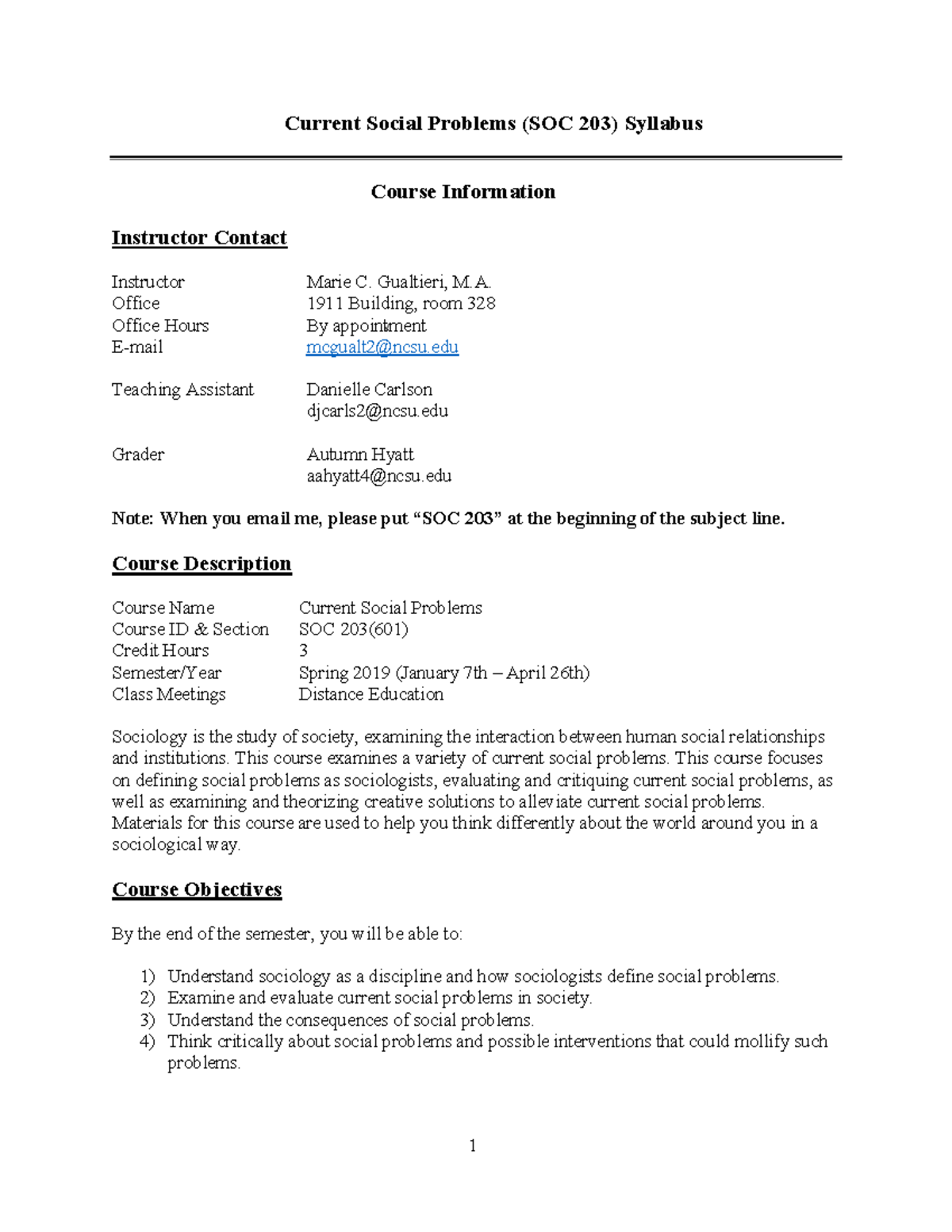 Soc 203 syllabus - Current Social Problems (SOC 203) Syllabus Course ...