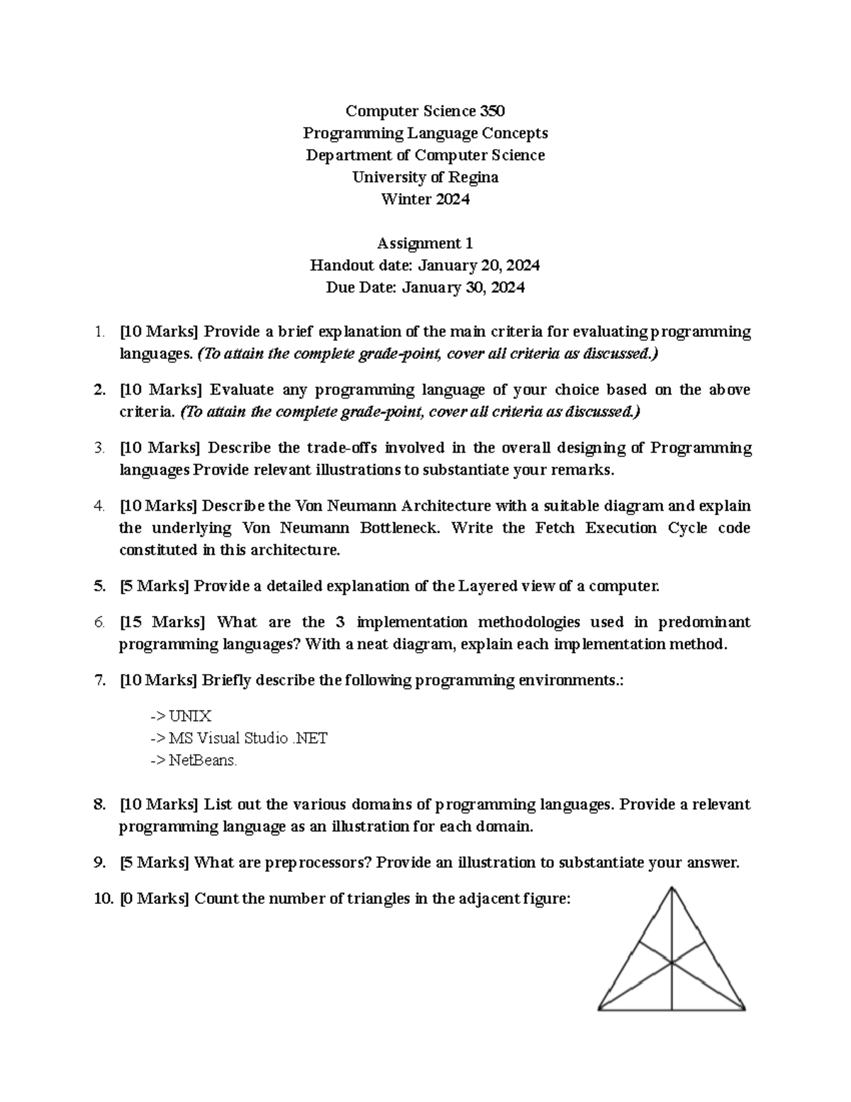 A1 Question Sheet Assignment Computer Science 350 Programming