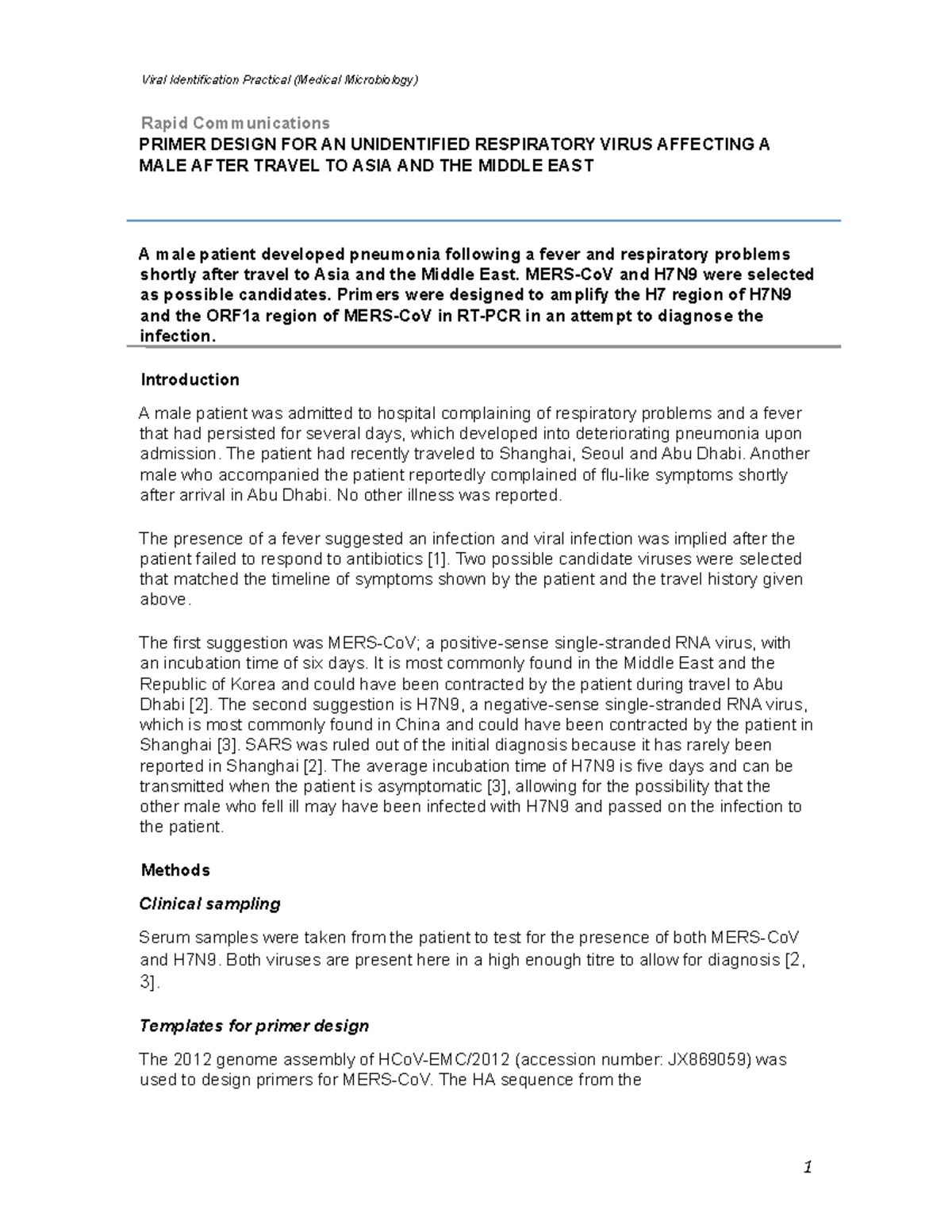 Virology Practical (Primer design) (55%) - Imperial - Studocu