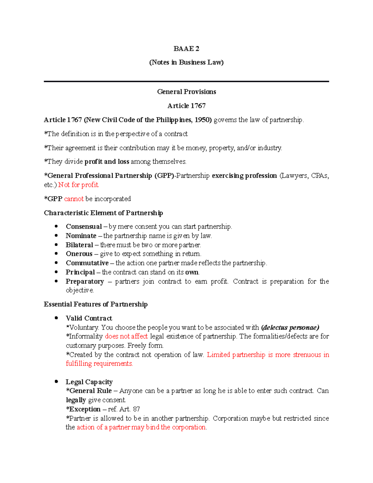 BAAE 2 (Chapter 1) - : D - BAAE 2 (Notes in Business Law) General ...