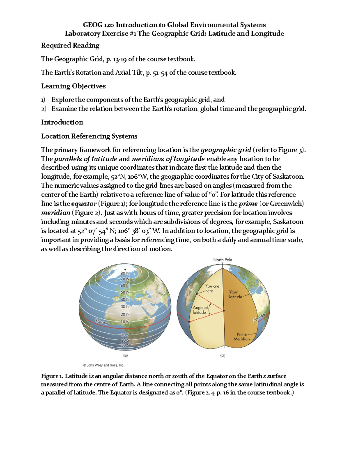Lab Exercise #1 lat long Fall 2023 - Laboratory Exercise #1 The Geographic Grid: Latitude and ...