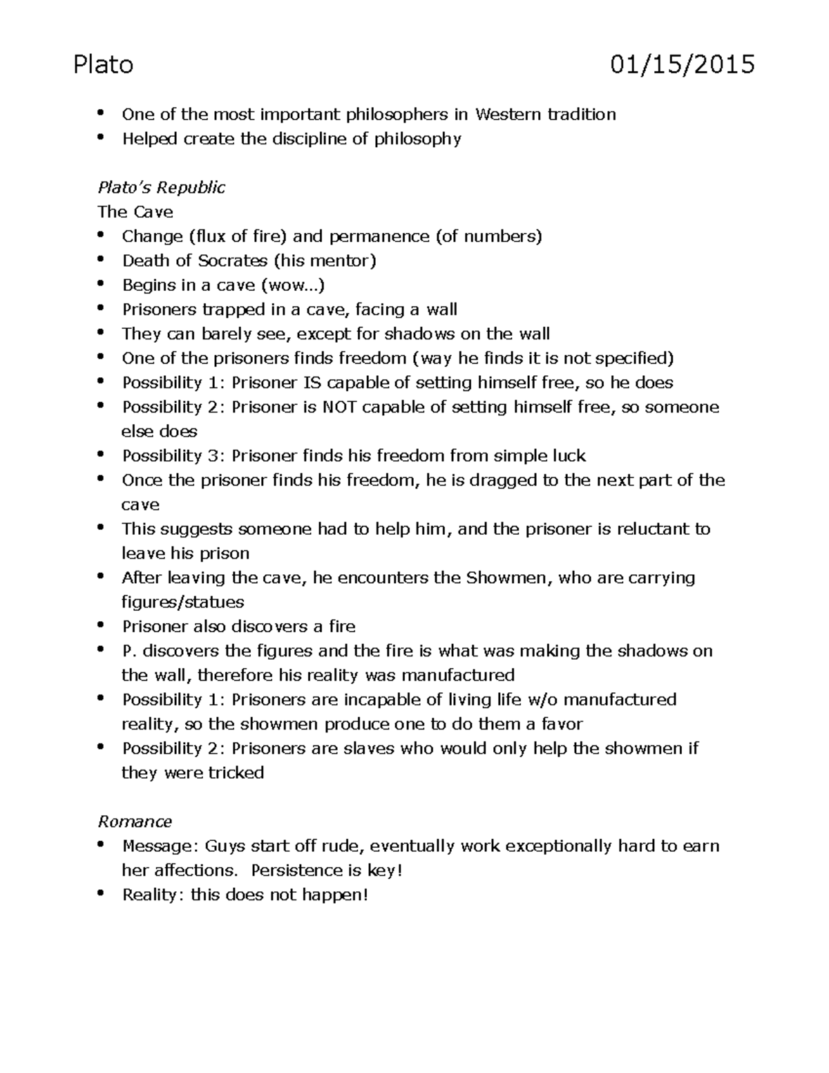 PHL 201 Notes Plato - Plato One of the most important philosophers in ...