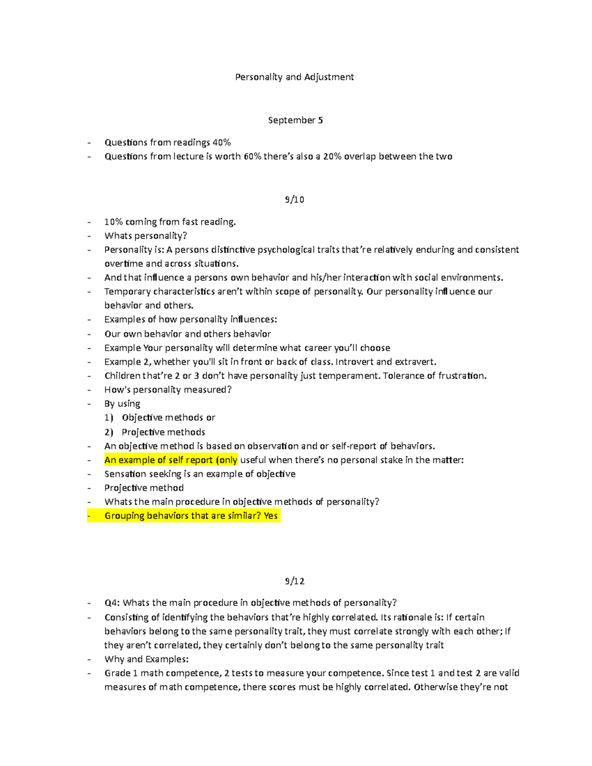 Personality and Adjustment - Personality and Adjustment September 5 ...