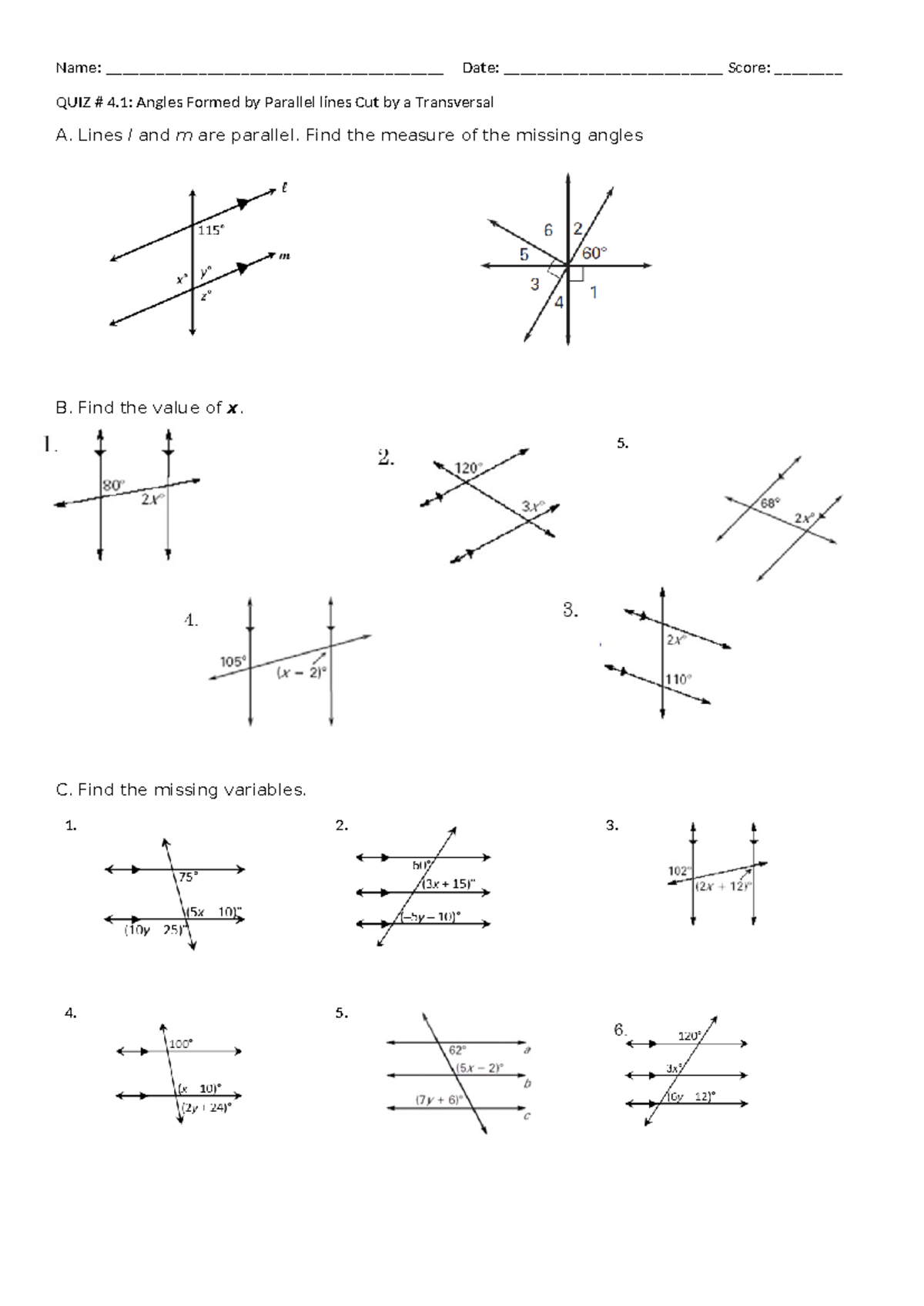 Angles Formed by Parallel lines Cut by a Transversal - mathematics ...