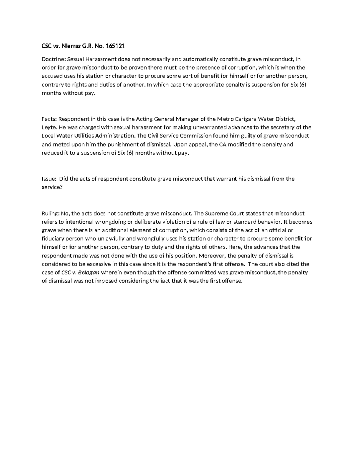 10.CSC vs Nierras - CASES RELATED TO LABOR LAW AND SOCLEG - CSC vs ...