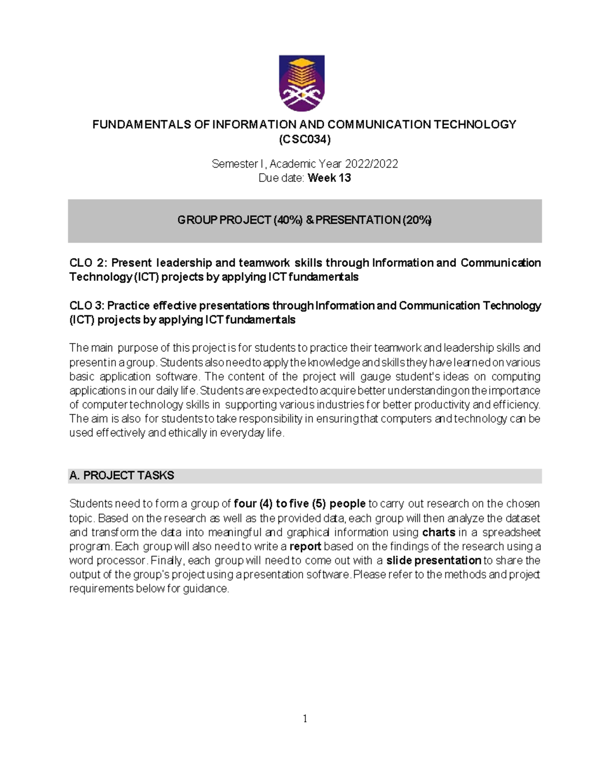 CSC034 - Group Project Aug Dec2022 - FUNDAMENTALS OF INFORMATION AND ...