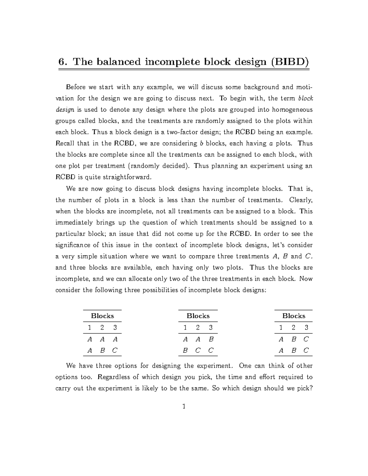 BIBD - Dr. Mathew - 6. The balanced incomplete block design (BIBD ...