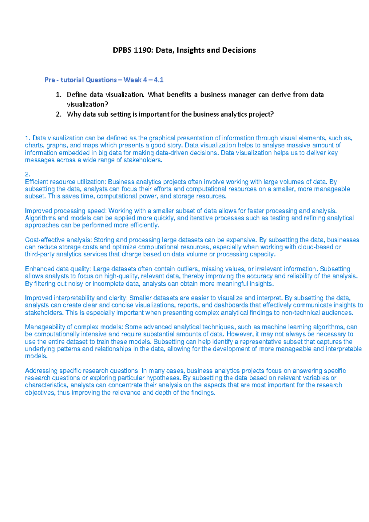Pretutorial 4 - COMM1190 - DPBS 1190: Data, Insights and Decisions Pre ...