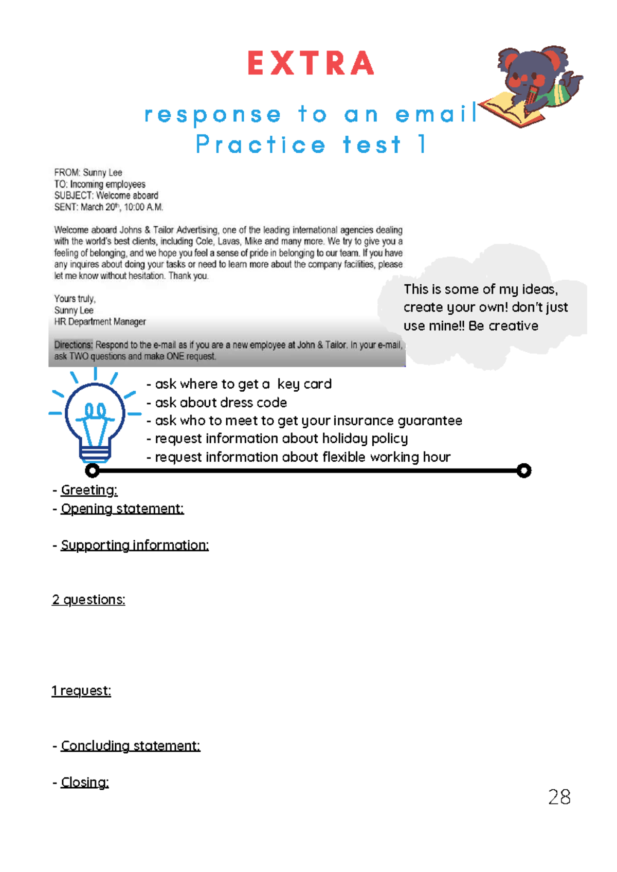 Extra email practice - English - Greeting: Opening statement ...