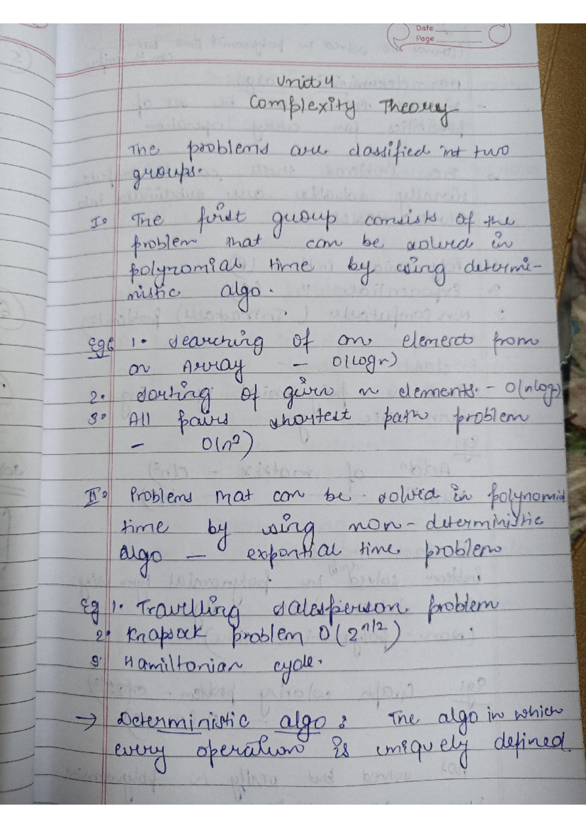 Toc unit 4 - TOC UNIT 4 NOTES - Date Page unitu complexity Theory The ...