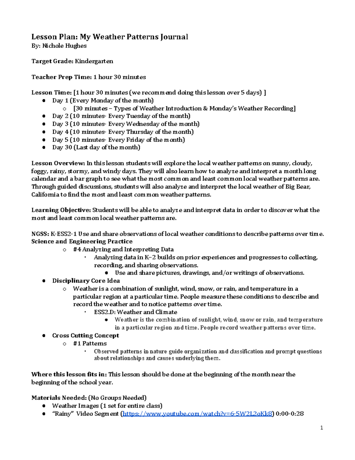 Weather Patterns Lesson Plan - Lesson Plan: My Weather Patterns Journal ...