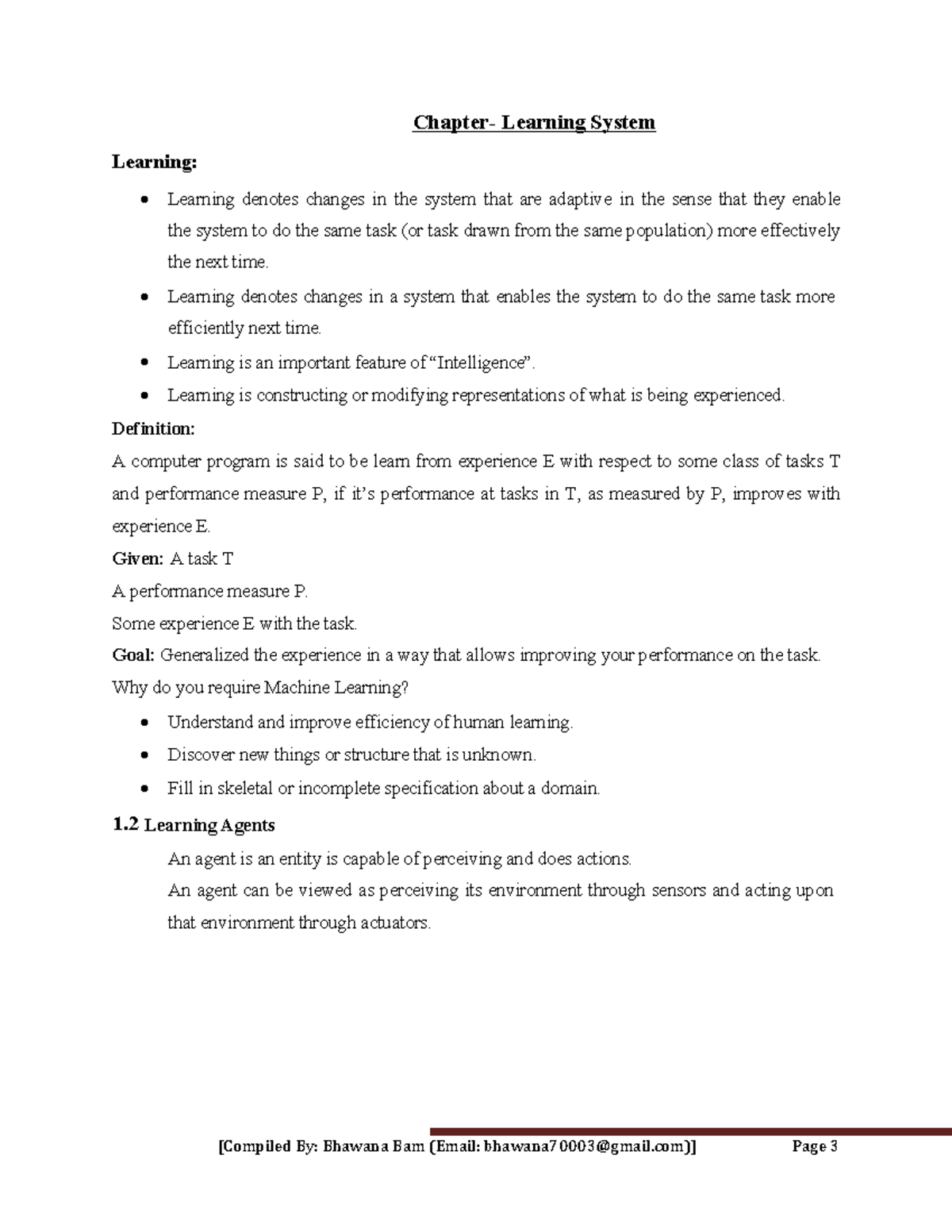 AI ch6 - AI chapter 6 - Learning: Chapter- Learning System Learning ...