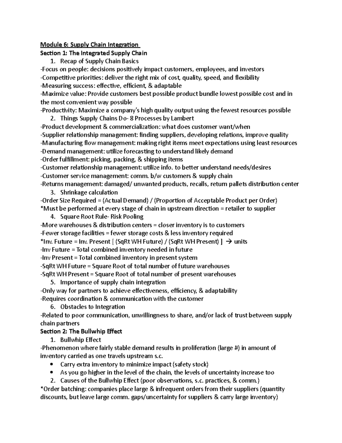 SCM Module 6 - Lecture notes 6 - Module 6: Supply Chain Integration ...