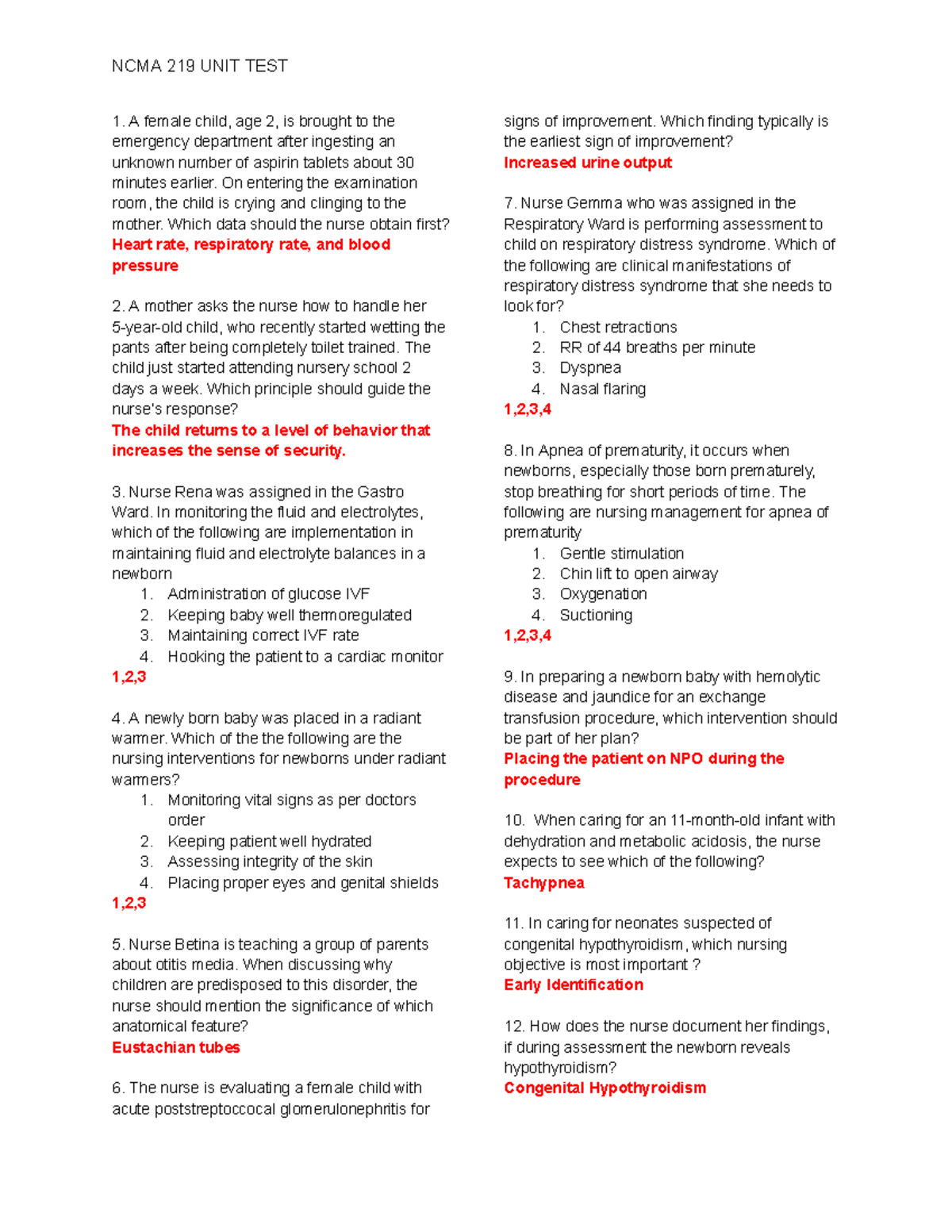 NCMA 219 UNIT TEST Midterms - NCMA 219 UNIT TEST A female child, age 2 ...