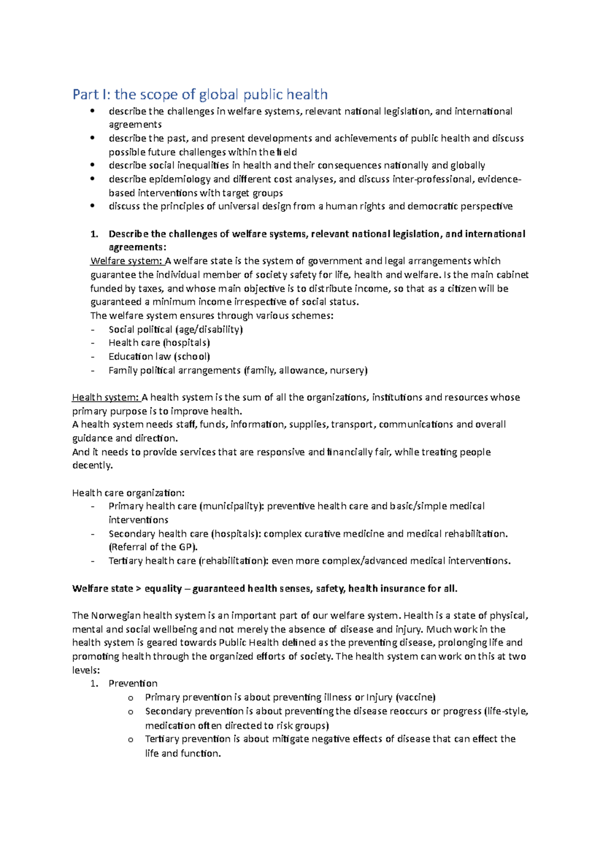 Learning outcome part I - Part I: the scope of global public health ...