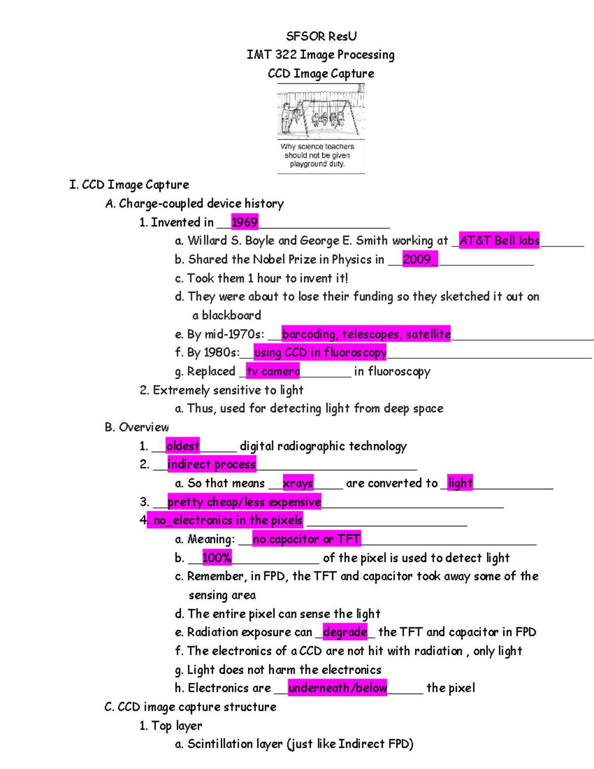 CCD student notes - SFSOR ResU IMT 322 Image Processing CCD Image ...