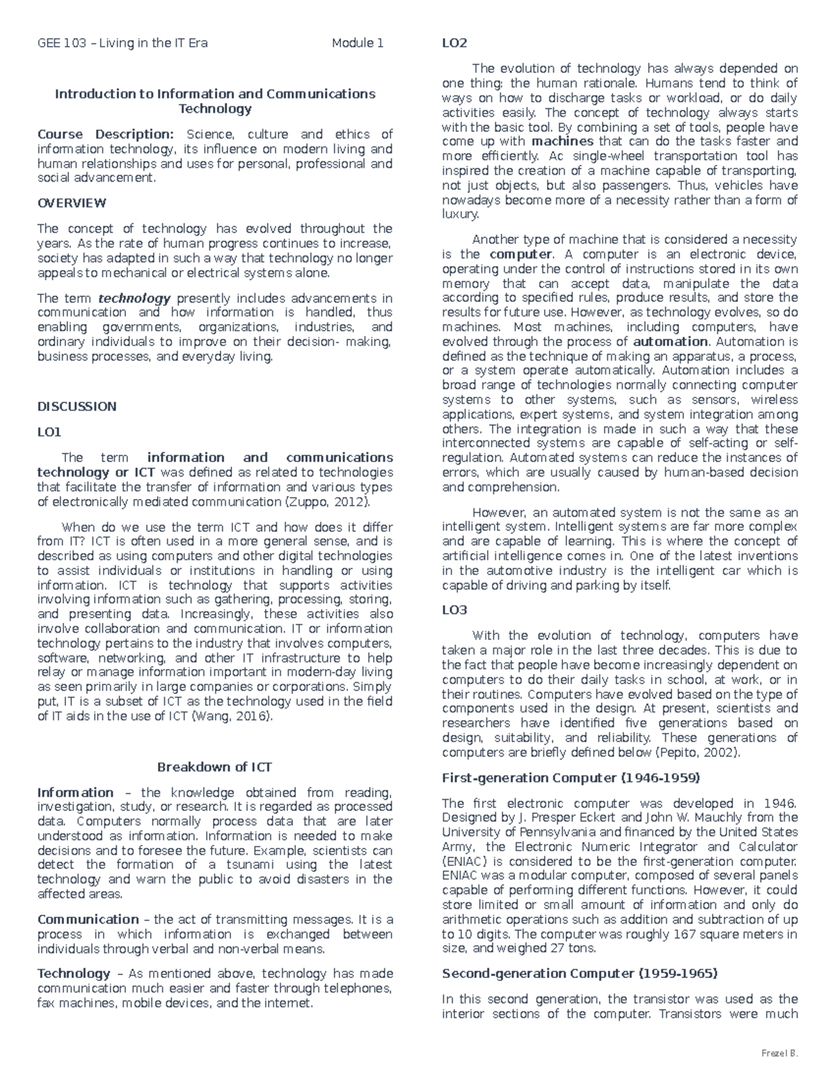 Living in the IT ERA - LO3 - GEE 103 – Living in the IT Era Module 1 ...