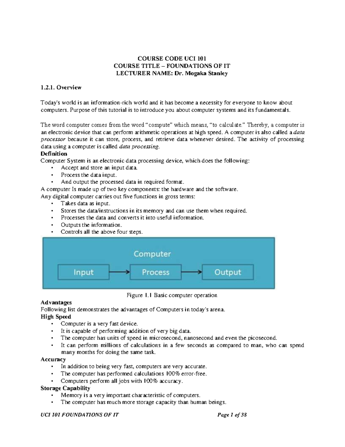 UCI 101 IT Fundamentals Notes 2023 - COURSE CODE UCI 101 COURSE TITLE ...