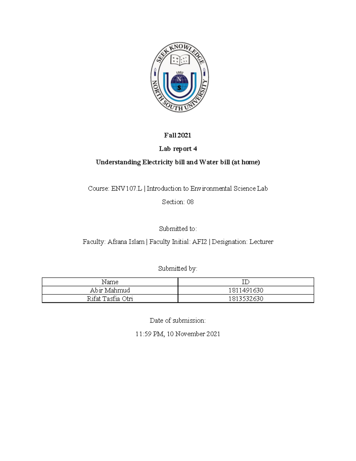 Environmental science lab materials of Ark - Fall 2021 Lab report 4 ...