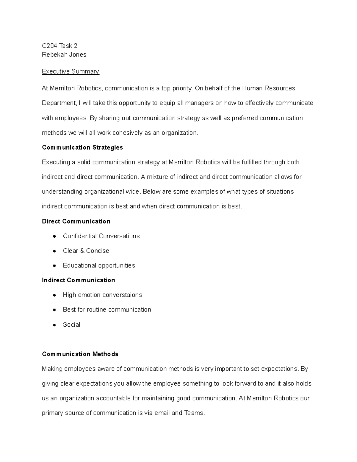 C204 Task 2 - Task 2 for C204 - C204 Task 2 Rebekah Jones Executive ...