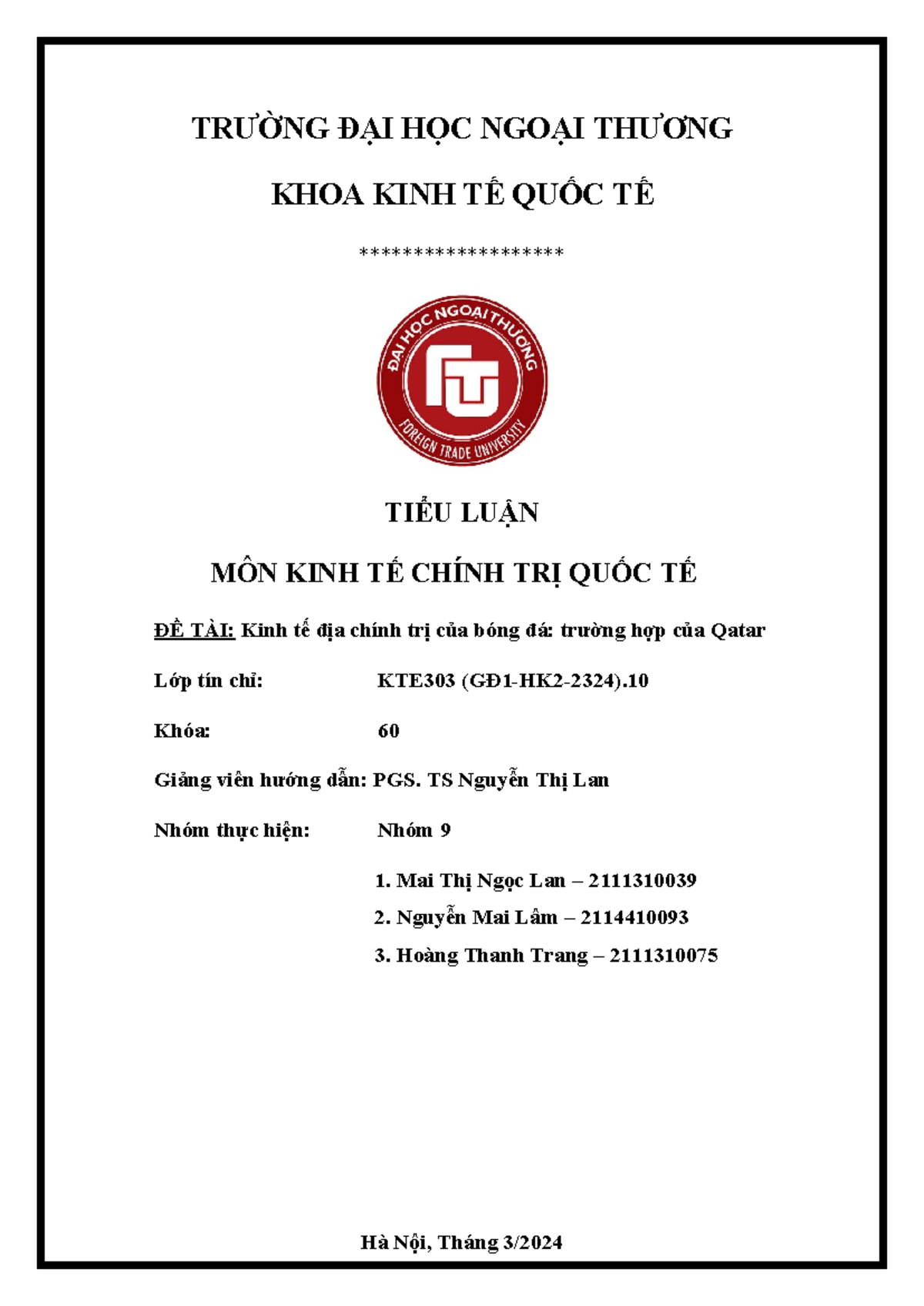 Tiểu-luận-LTTC - tiểu luận - TRƯỜNG ĐẠI HỌC NGOẠI THƯƠNG KHOA KINH TẾ ...