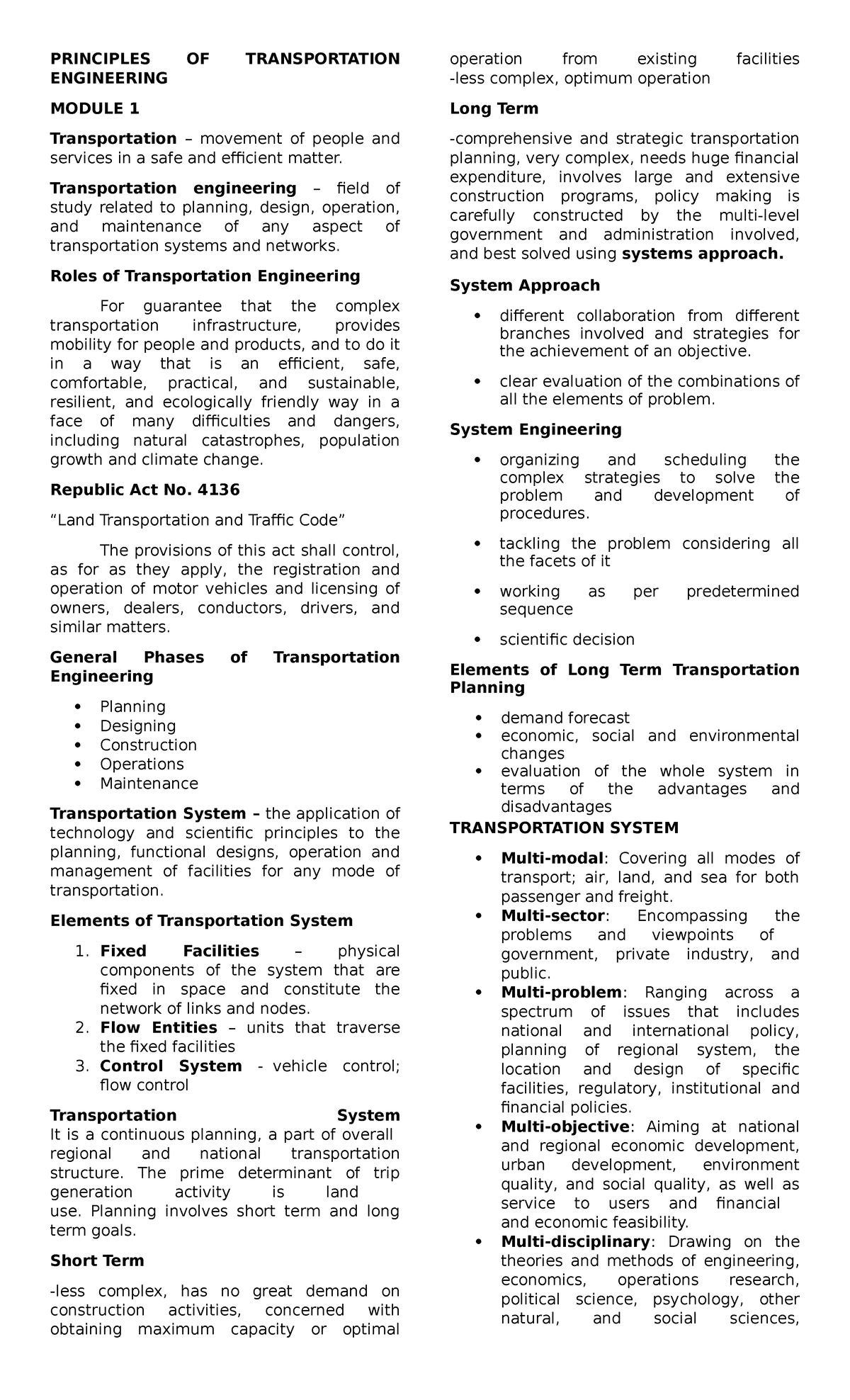 Principles OF Transportation Engineering reviewer copy - PRINCIPLES OF ...