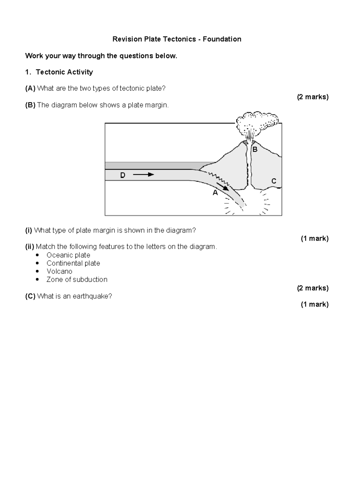 Revision paper - Plate Tectonics - Revision Plate Tectonics ...