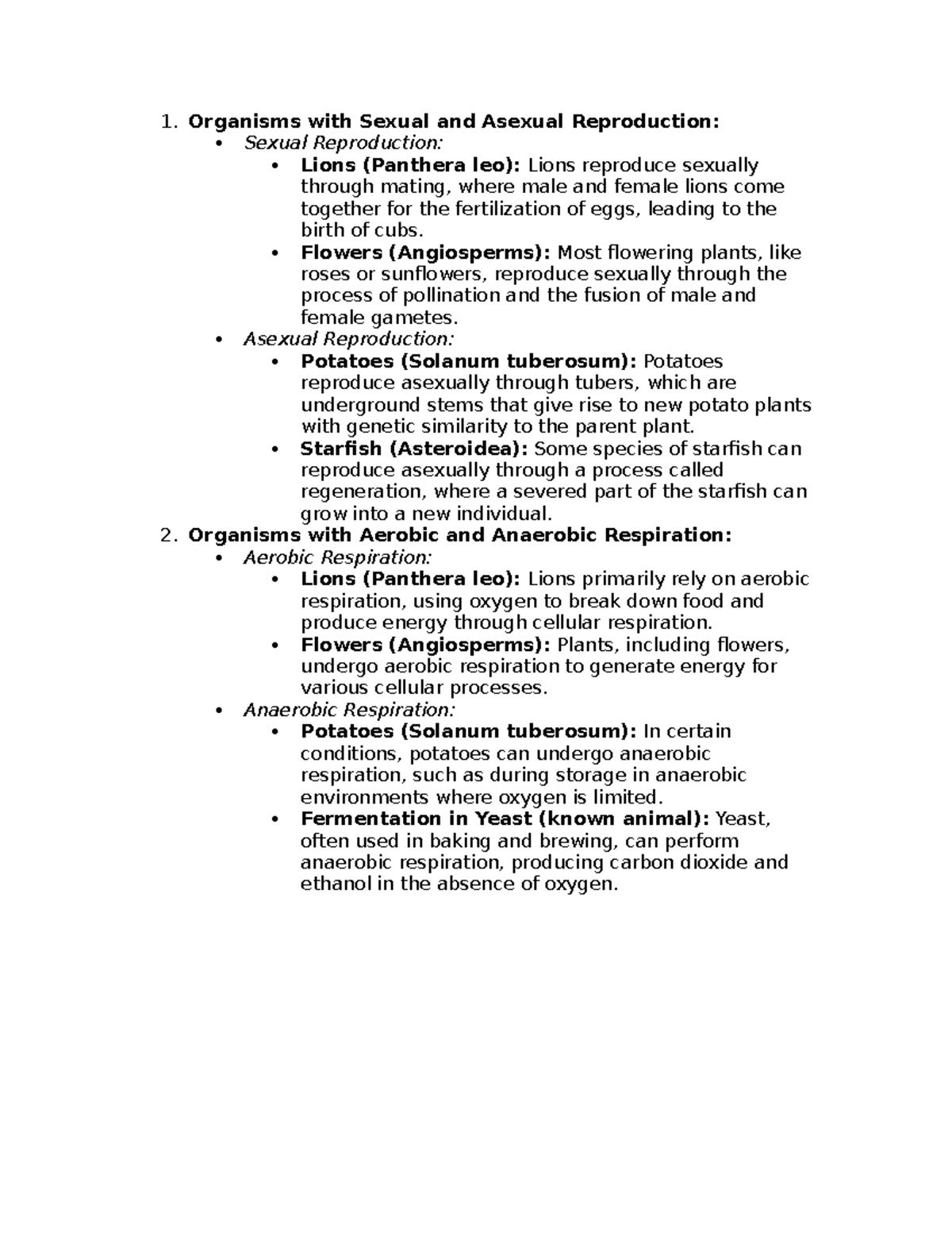 Organisms with Sexual and Asexual Reproduction - 1. Organisms with ...