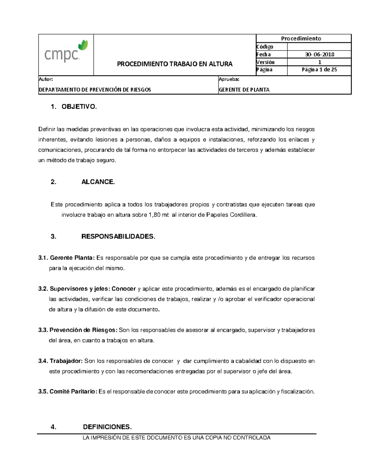 PTS Altura - BHBHB - PROCEDIMIENTO TRABAJO EN ALTURA Código Fecha 30 ...