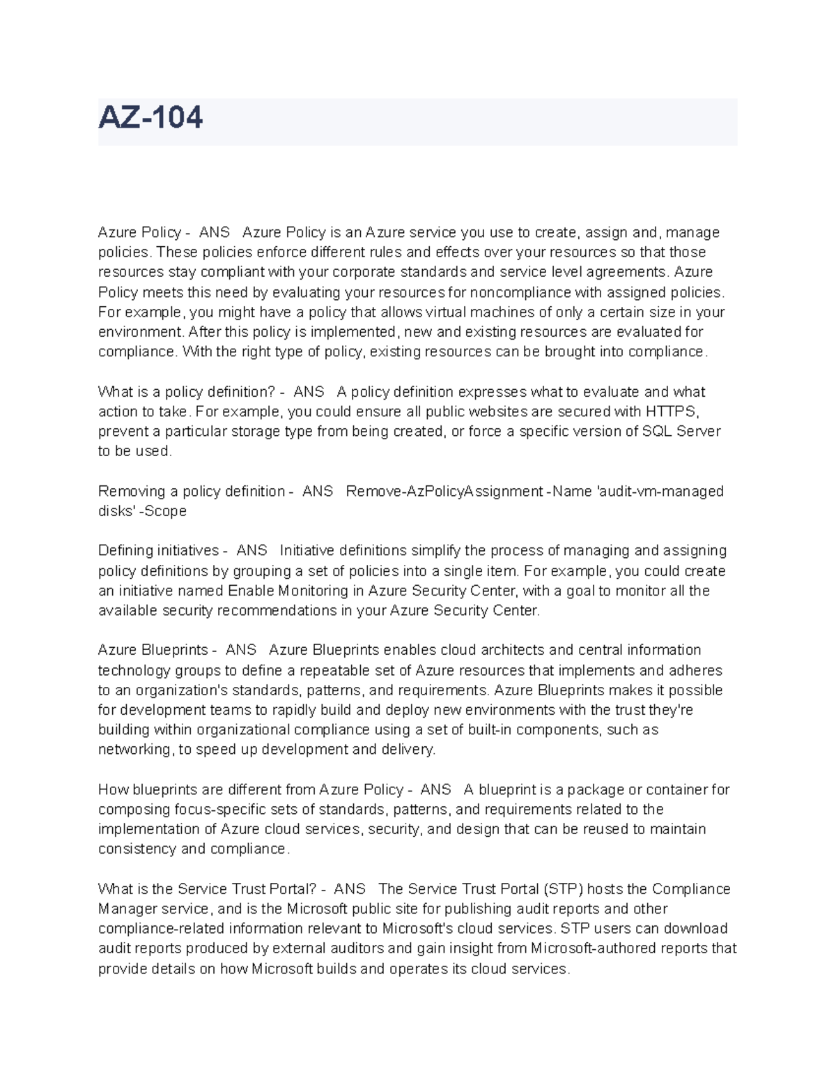 Untitled document (61) - AZ- Azure Policy - ANS Azure Policy is an ...