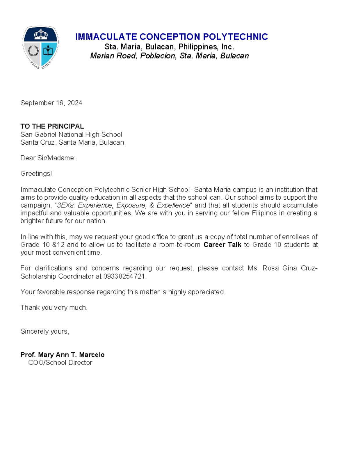 Marketing-letter-oct - IMMACULATE CONCEPTION POLYTECHNIC Sta. Maria ...