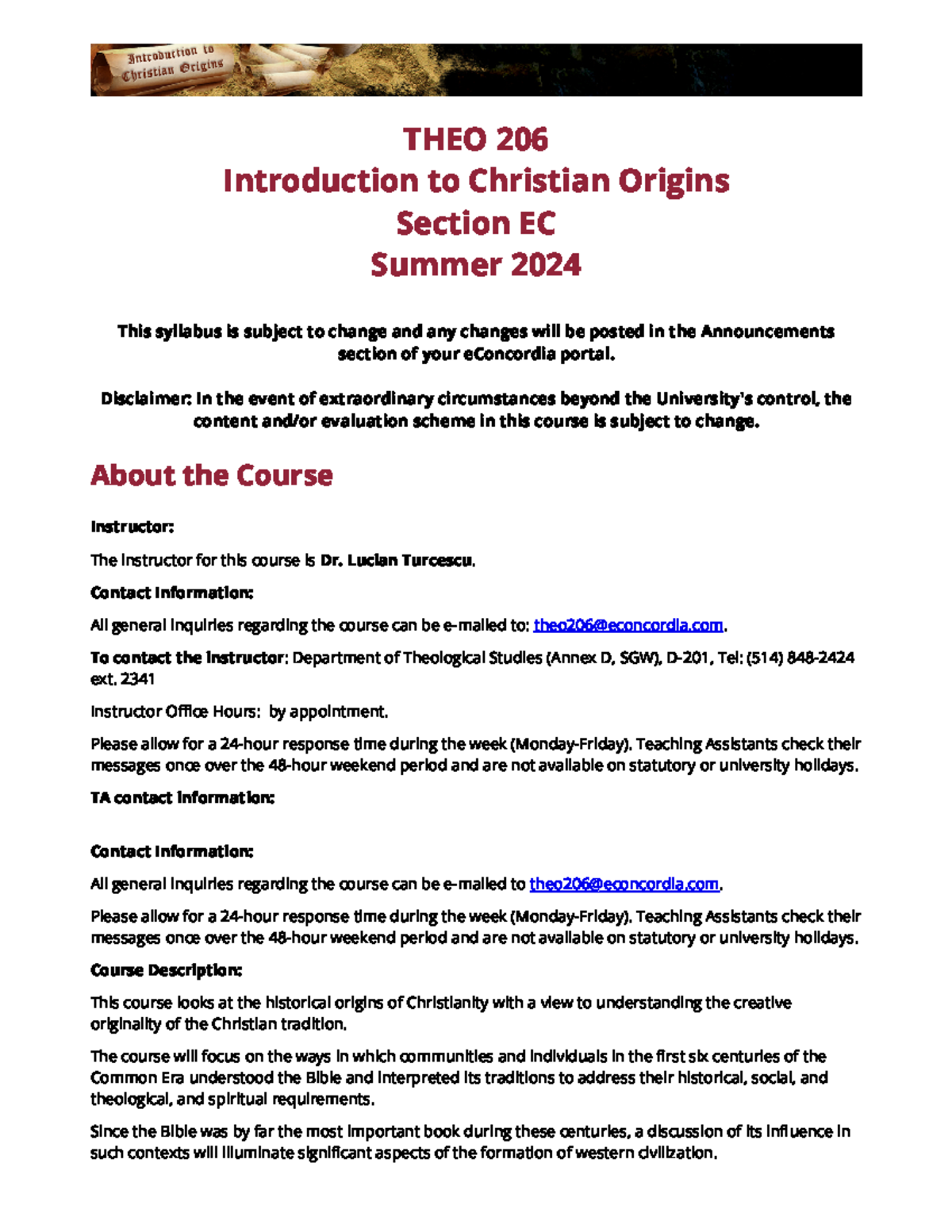 Syllabus Theo 206 - Outline of summer 2024 - THEO 206 Introduction to ...