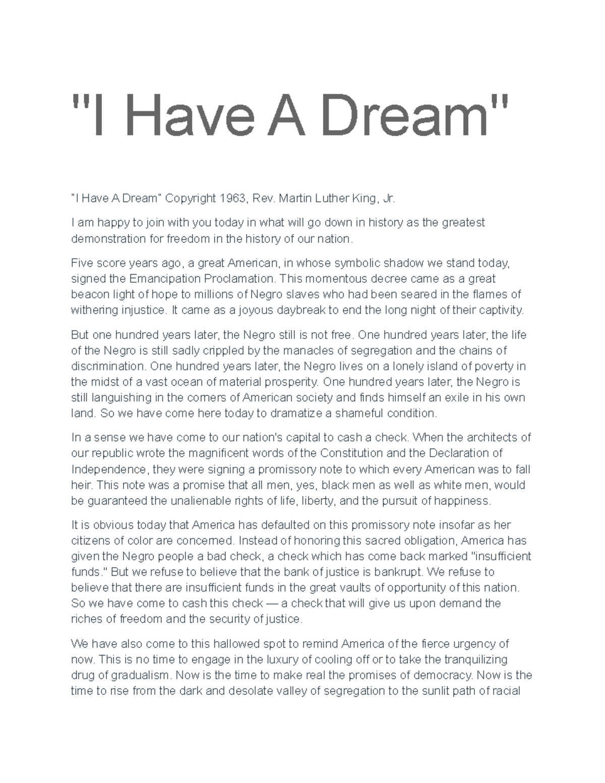 I Have A Dream MLK - Carr Holmberg - "I Have A Dream" “I Have A Dream ...