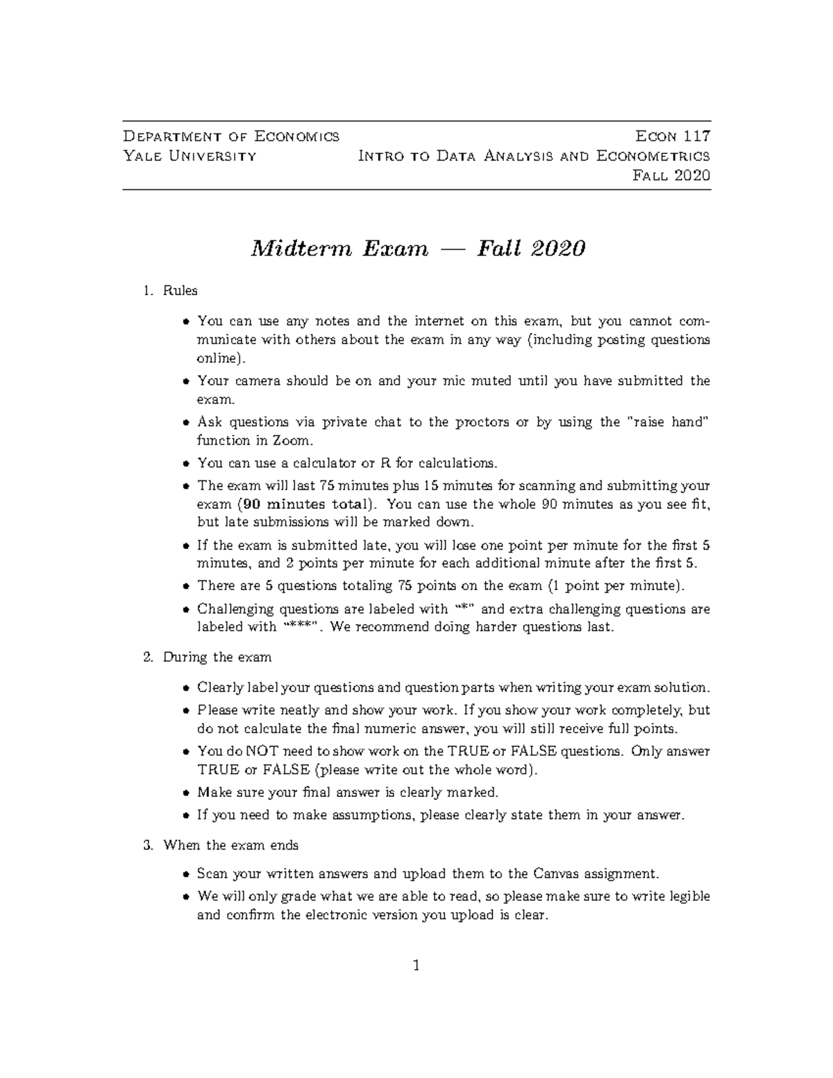 Econ117 midterm f2020 solutions - Department of Economics Econ 117 Yale University Intro to Data ...