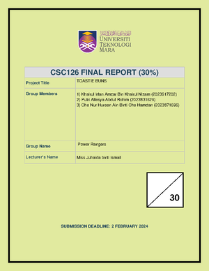 CSC126 - Tutorial - CSC126 Tutorial T5 (Part 1) Tutorial Topic 5 (Part ...