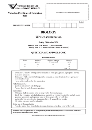 VCAA biology 2022 sample exam - S A M P L E BIOLOGY Written examination ...
