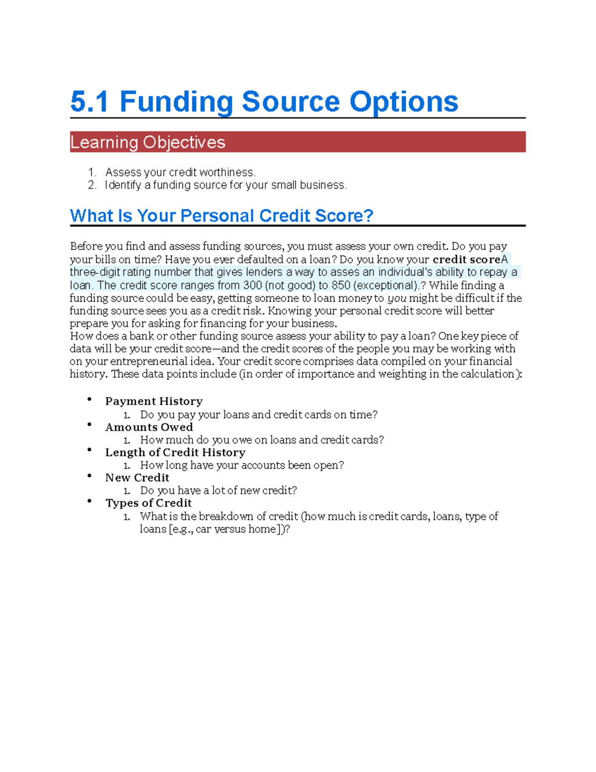 5.1 Funding Source Options - 5 Funding Source Options Learning ...