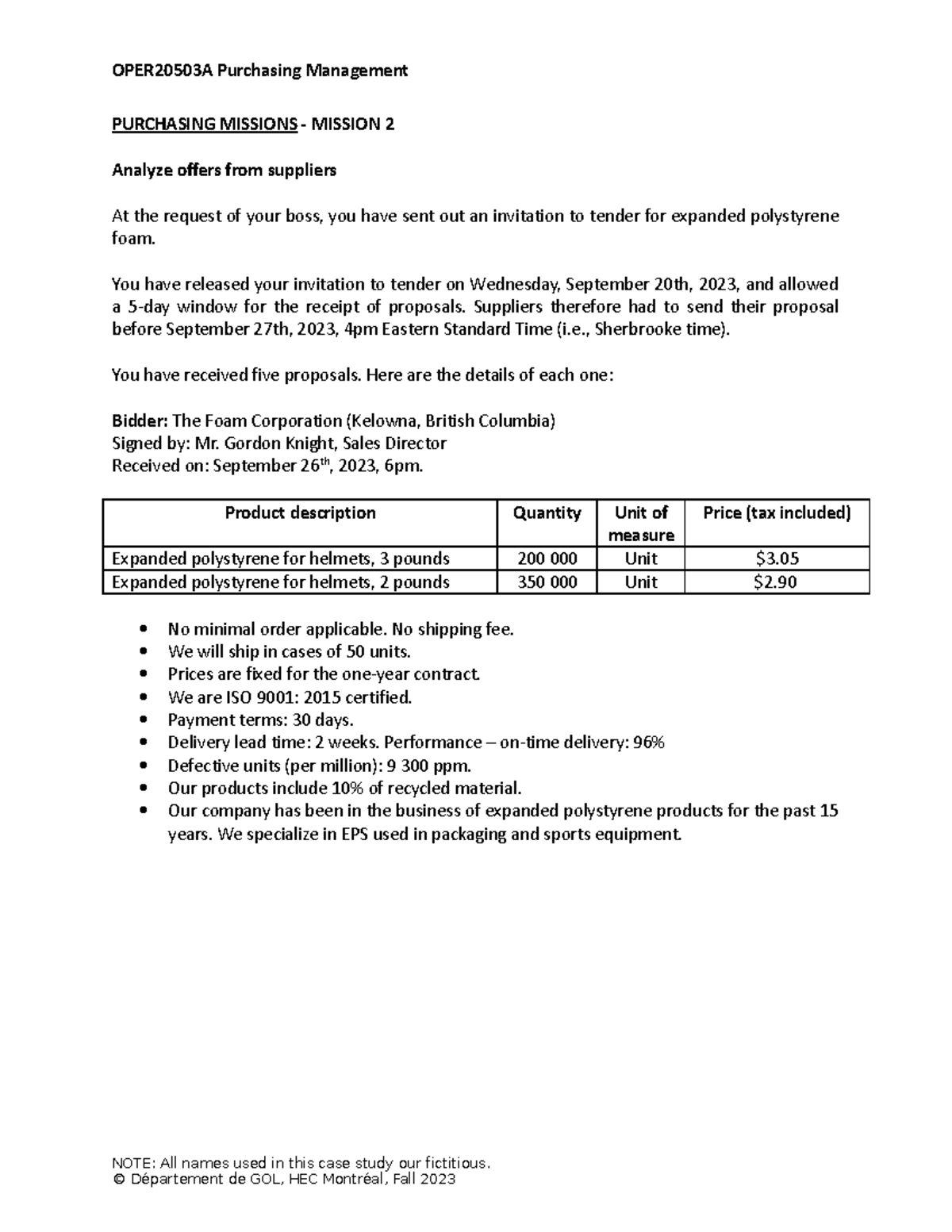 Purchasing mission 2 A23 - PURCHASING MISSIONS - MISSION 2 Analyze ...