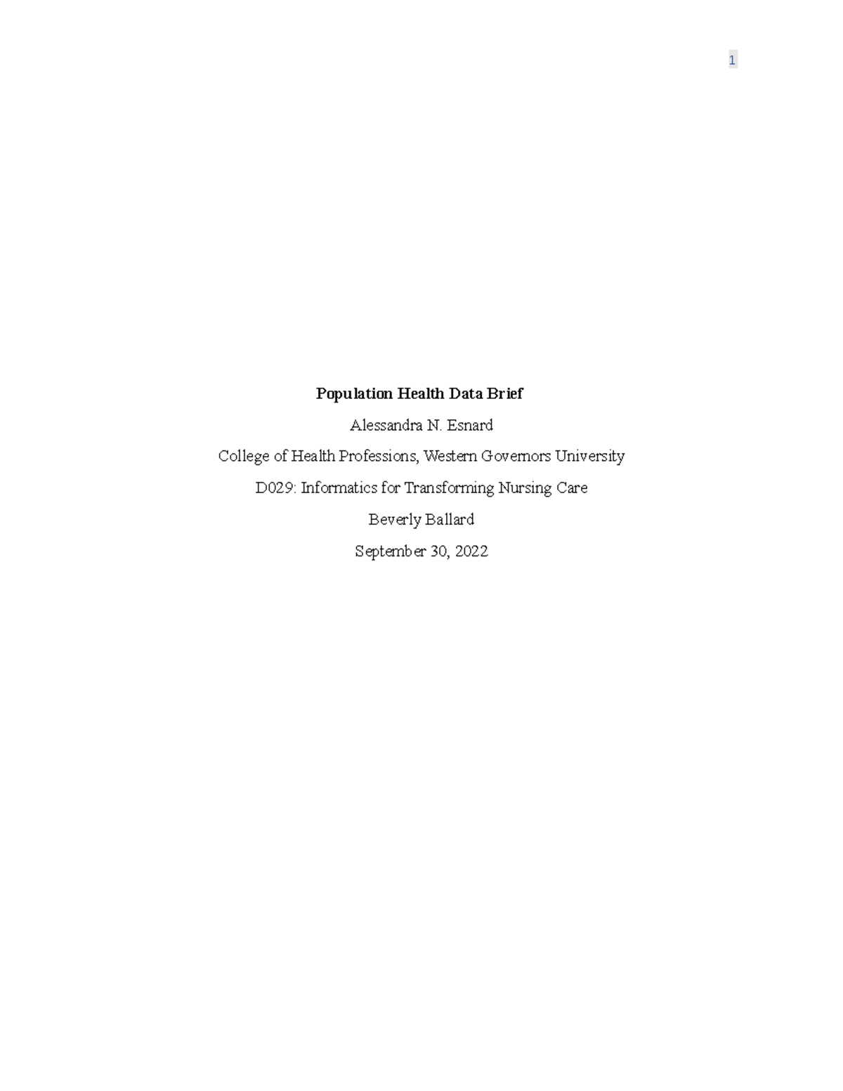 Population Health Data Brief Template (APA) - Population Health Data ...