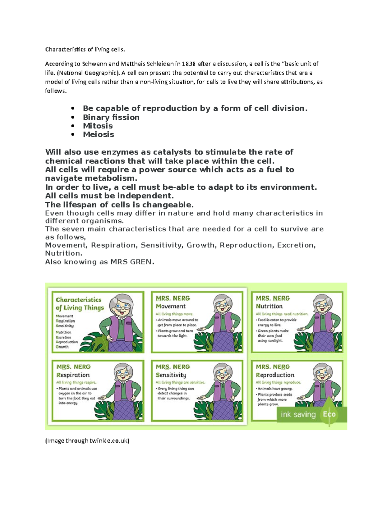 Characteristics of living cells - CELL2006 - UCL - Studocu