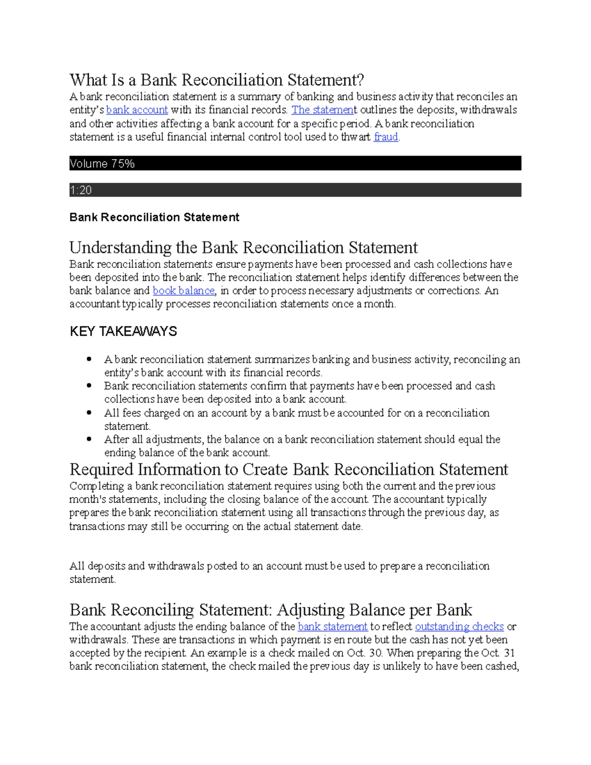 What Is a Bank Reconciliation Statement - The statement outlines the ...