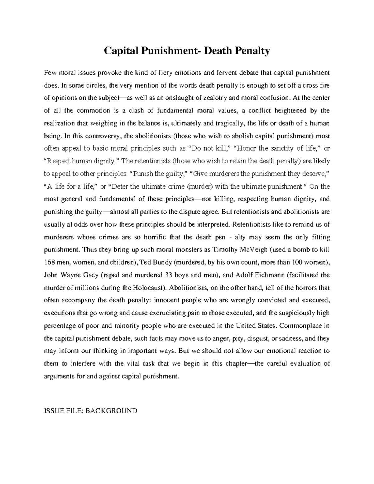 Capital Punishment- Death Penalty - In some circles, the very mention ...