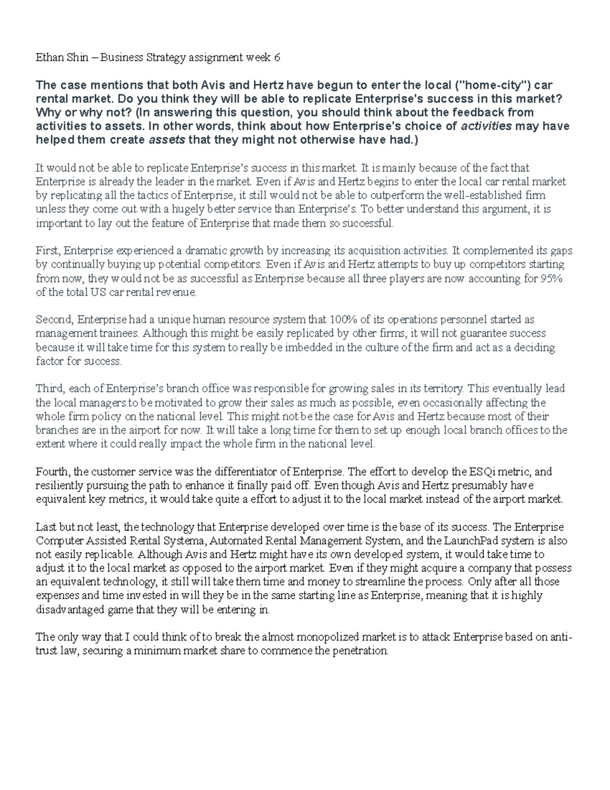 Business Strategy Week 6 assignment - Ethan Shin – Business Strategy ...