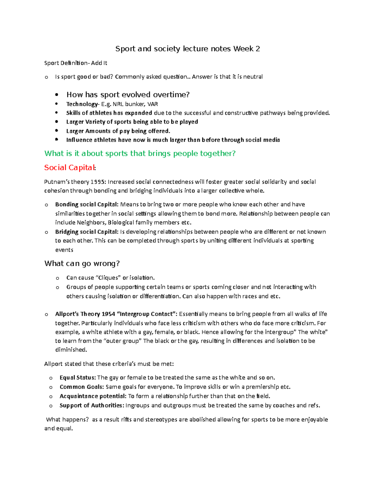 Sport and society lecture Notes - . Answer is that it is neutral How ...