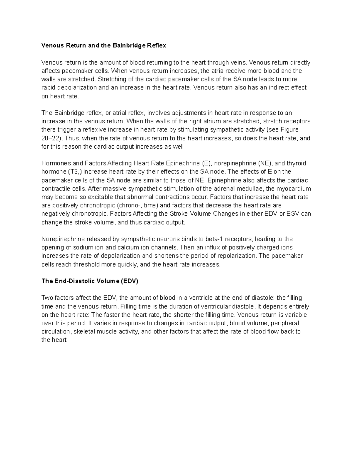 Venous Return and the Bainbridge Reflex - Venous return directly ...