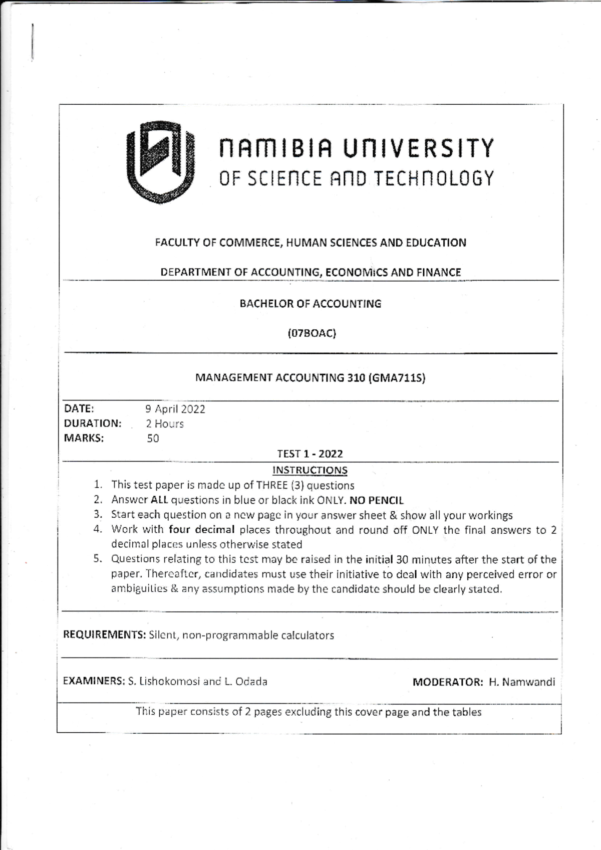 2022 GMA 711S Test 1 - test - NRTNIBIH UNIVEftsITY OF SCIENCE NND ...
